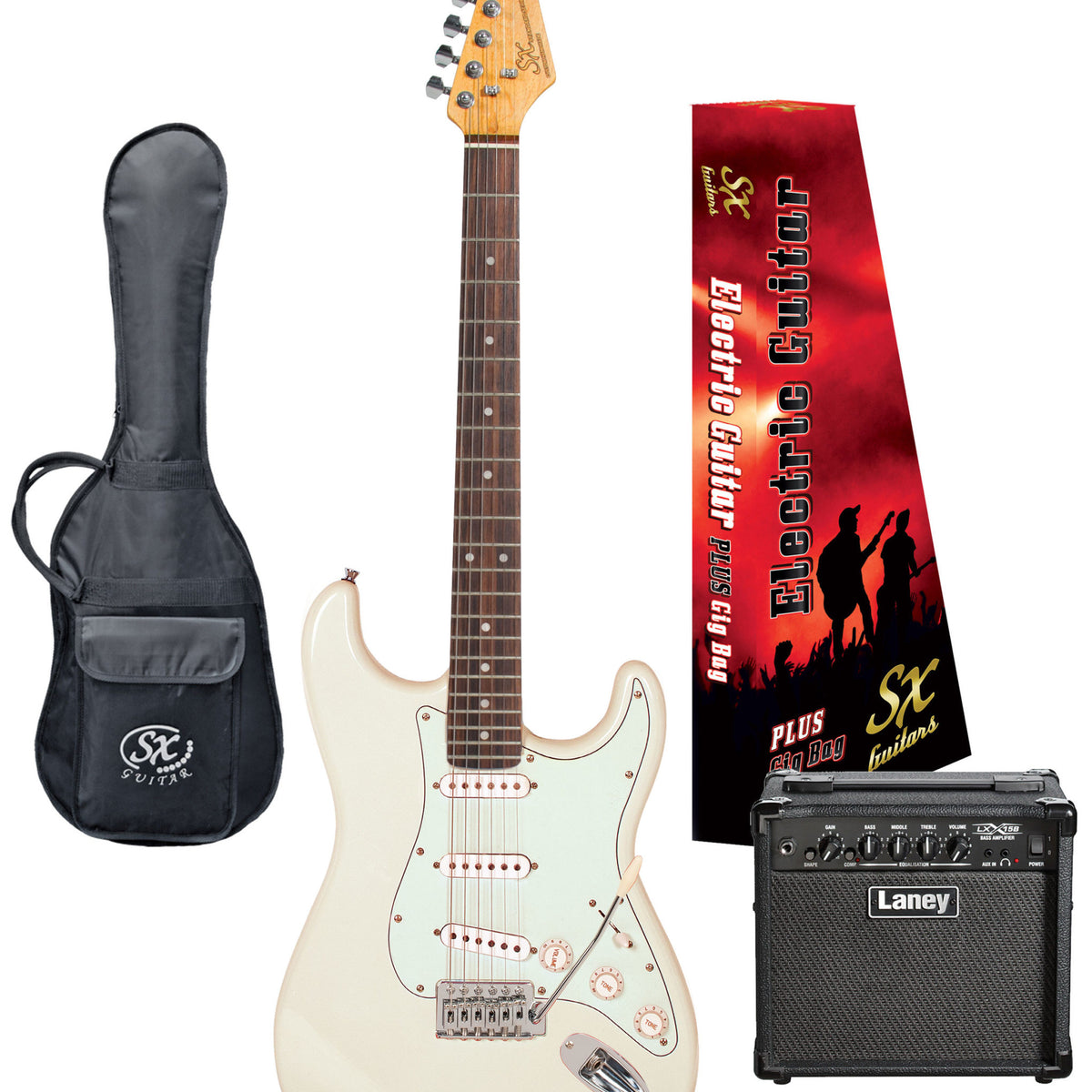 SX VES62VWH-PK2 - SC Style Guitar and Amp Pack – Vintage White - SX Gu ...